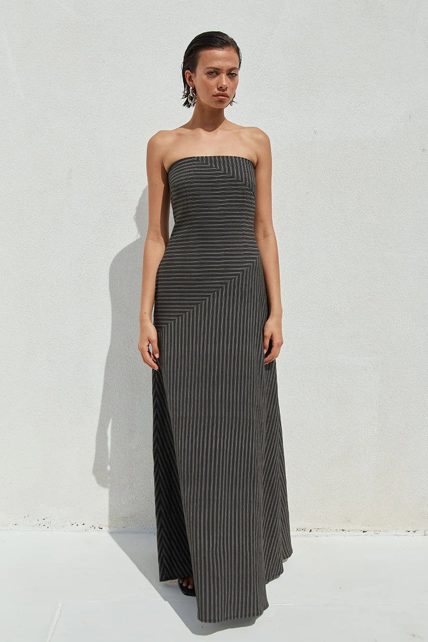 Aurea Maxi Dress - Black Pinstripe – Golden Muse The Store